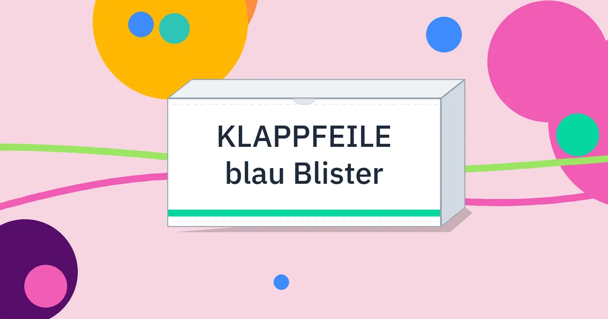 Symbolbild: Packung mit der Aufschrift KLAPPFEILE blau Blister (PZN 01578474) – Verfügbarkeit und Bezug in Apotheken in Frankfurt am Main