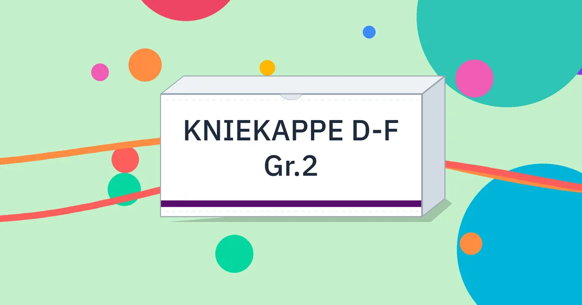 Symbolbild: Packung mit der Aufschrift KNIEKAPPE D-F Gr.2 (PZN 02444764) – Verfügbarkeit und Bezug in Apotheken in Frankfurt am Main