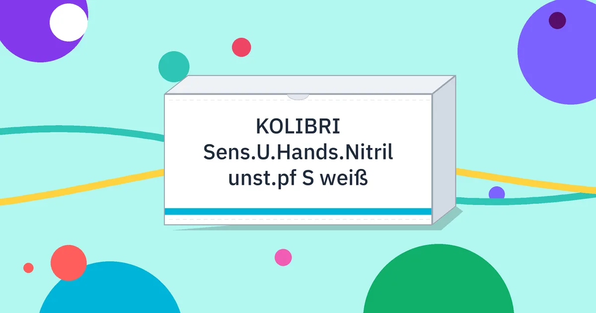 Symbolbild: Packung mit der Aufschrift KOLIBRI Sens.U.Hands.Nitril unst.pf S weiß (PZN 18891442) – Verfügbarkeit und Bezug in Apotheken in Frankfurt am Main