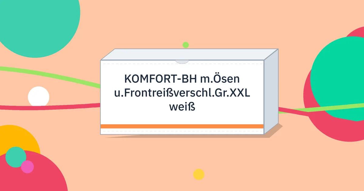 Symbolbild: Packung mit der Aufschrift KOMFORT-BH m.Ösen u.Frontreißverschl.Gr.XXL weiß (PZN 16122202) – Verfügbarkeit und Bezug in Apotheken in Frankfurt am Main