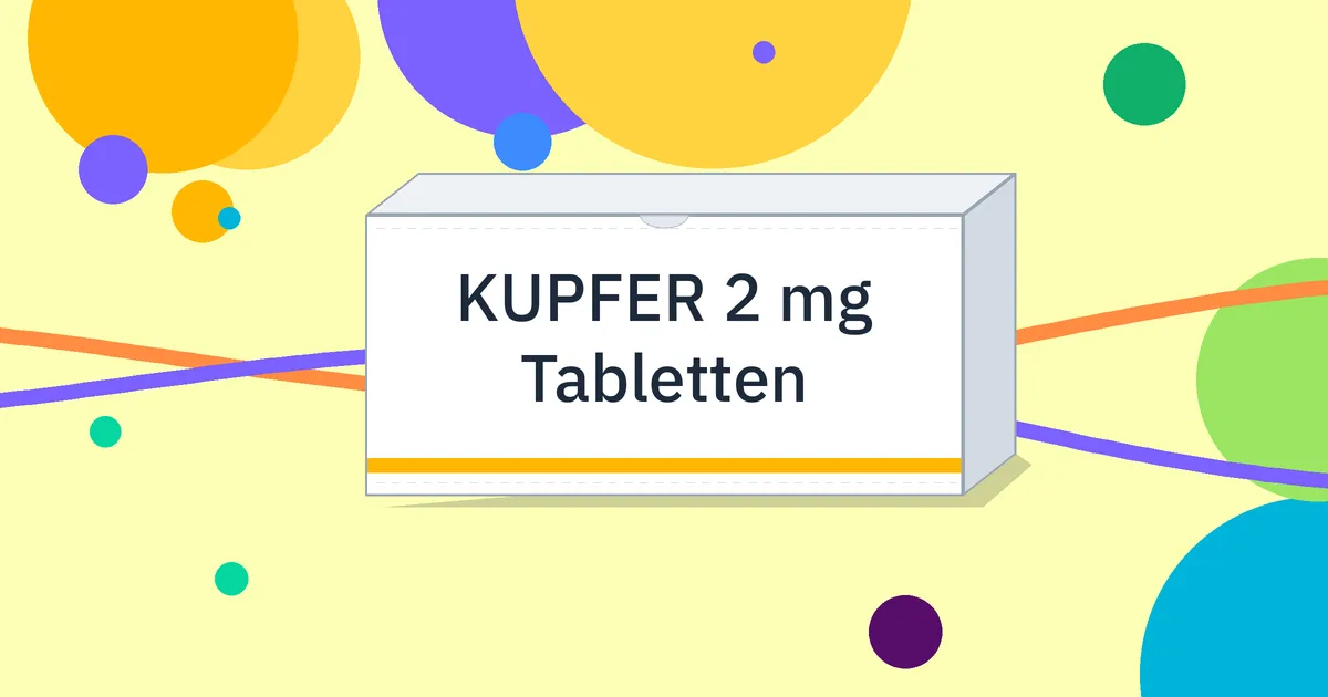 Symbolbild: Packung mit der Aufschrift KUPFER 2 mg Tabletten (PZN 20155609) – Verfügbarkeit und Bezug in Apotheken in Frankfurt am Main