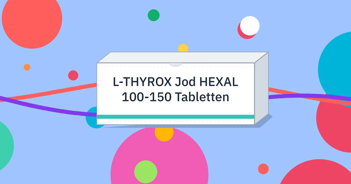 Symbolbild: Packung mit der Aufschrift L-THYROX Jod HEXAL 100-150 Tabletten (PZN 04116076) – Verfügbarkeit und Bezug in Apotheken in Frankfurt am Main