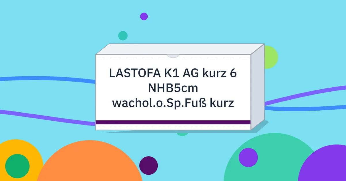 Symbolbild: Packung mit der Aufschrift LASTOFA K1 AG kurz 6 NHB5cm wachol.o.Sp.Fuß kurz (PZN 13794496) – Verfügbarkeit und Bezug in Apotheken in Frankfurt am Main