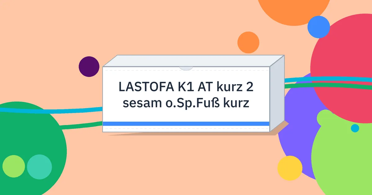 Symbolbild: Packung mit der Aufschrift LASTOFA K1 AT kurz 2 sesam o.Sp.Fuß kurz (PZN 13795633) – Verfügbarkeit und Bezug in Apotheken in Frankfurt am Main