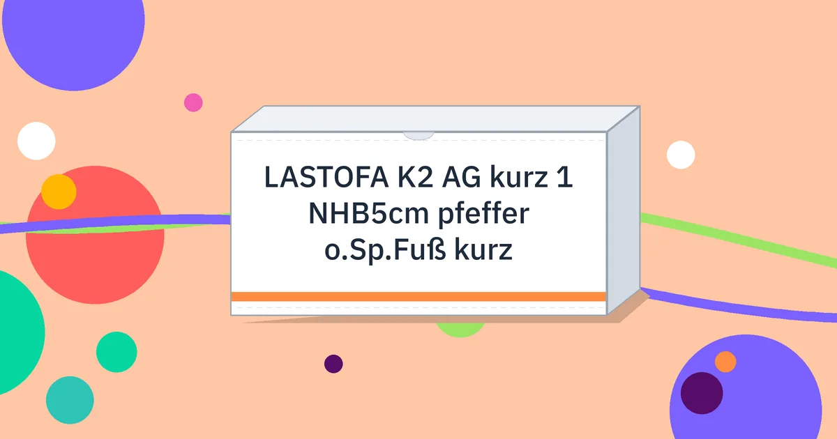 Symbolbild: Packung mit der Aufschrift LASTOFA K2 AG kurz 1 NHB5cm pfeffer o.Sp.Fuß kurz (PZN 13802652) – Verfügbarkeit und Bezug in Apotheken in Frankfurt am Main