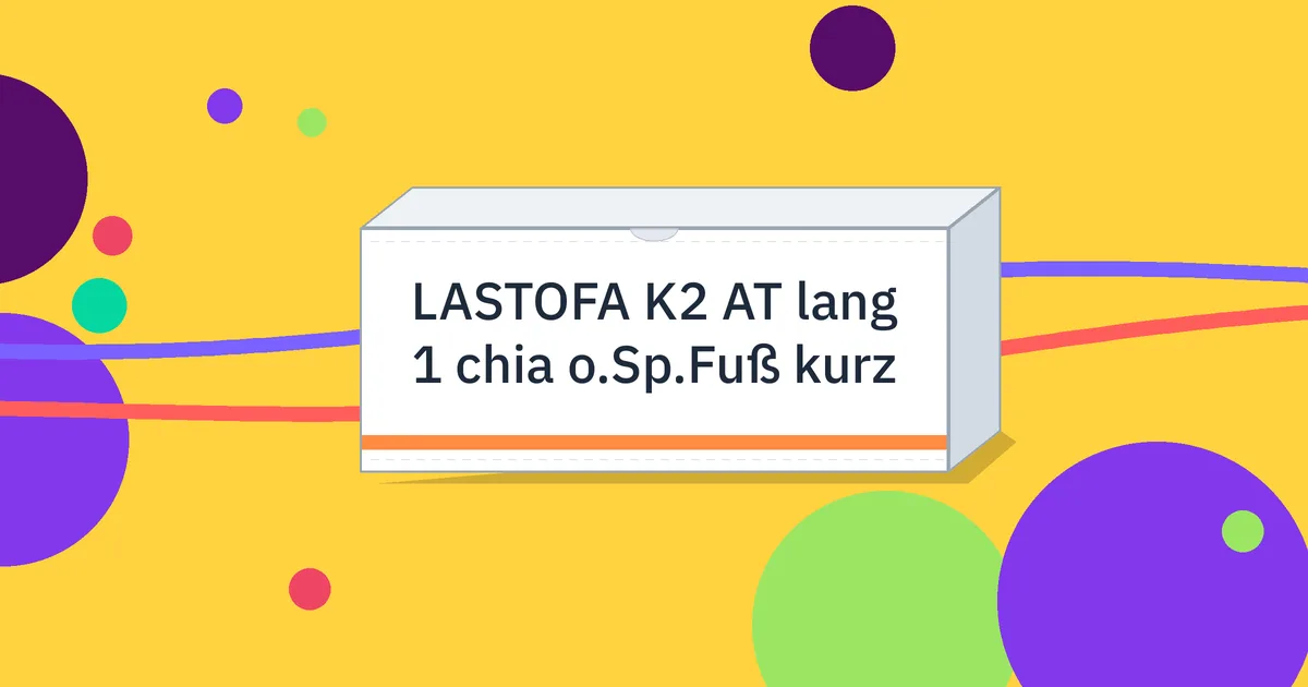 Symbolbild: Packung mit der Aufschrift LASTOFA K2 AT lang 1 chia o.Sp.Fuß kurz (PZN 13808152) – Verfügbarkeit und Bezug in Apotheken in Frankfurt am Main