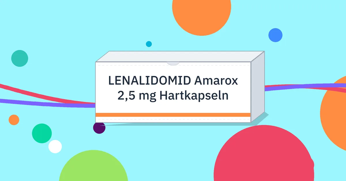 Symbolbild: Packung mit der Aufschrift LENALIDOMID Amarox 2,5 mg Hartkapseln (PZN 18181611) – Verfügbarkeit und Bezug in Apotheken in Frankfurt am Main