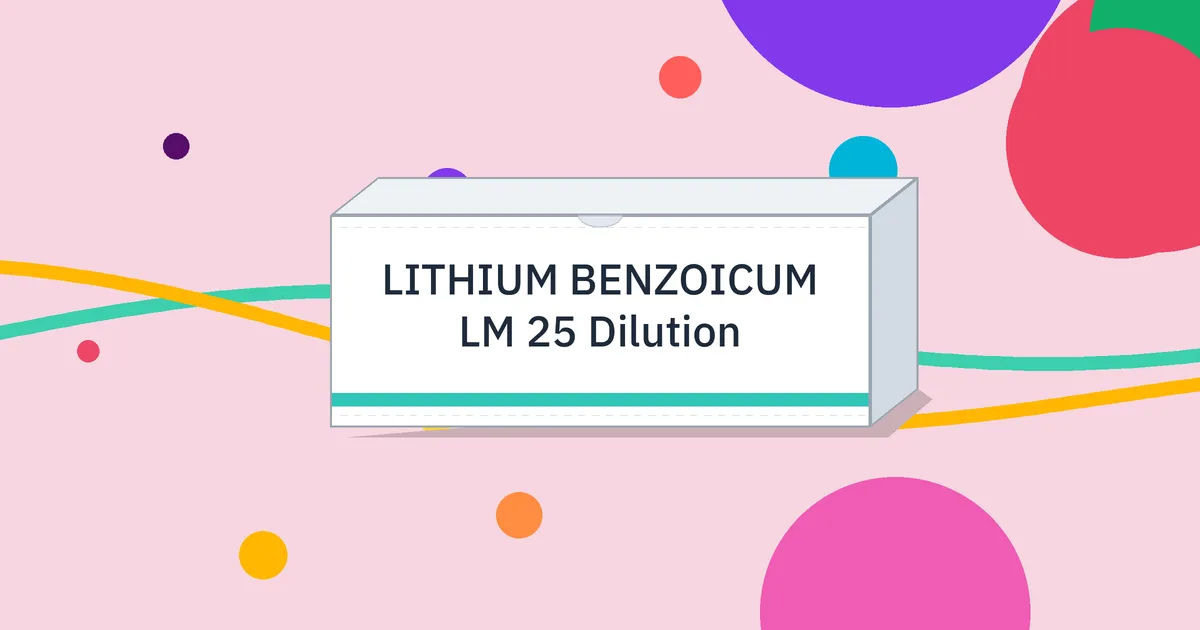 Symbolbild: Packung mit der Aufschrift LITHIUM BENZOICUM LM 25 Dilution (PZN 13531696) – Verfügbarkeit und Bezug in Apotheken in Frankfurt am Main