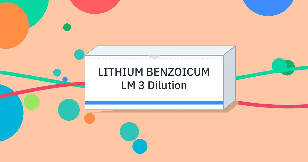 Symbolbild: Packung mit der Aufschrift LITHIUM BENZOICUM LM 3 Dilution (PZN 13531414) – Verfügbarkeit und Bezug in Apotheken in Frankfurt am Main