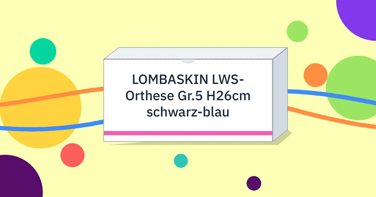 Symbolbild: Packung mit der Aufschrift LOMBASKIN LWS-Orthese Gr.5 H26cm schwarz-blau (PZN 18602892) – Verfügbarkeit und Bezug in Apotheken in Frankfurt am Main
