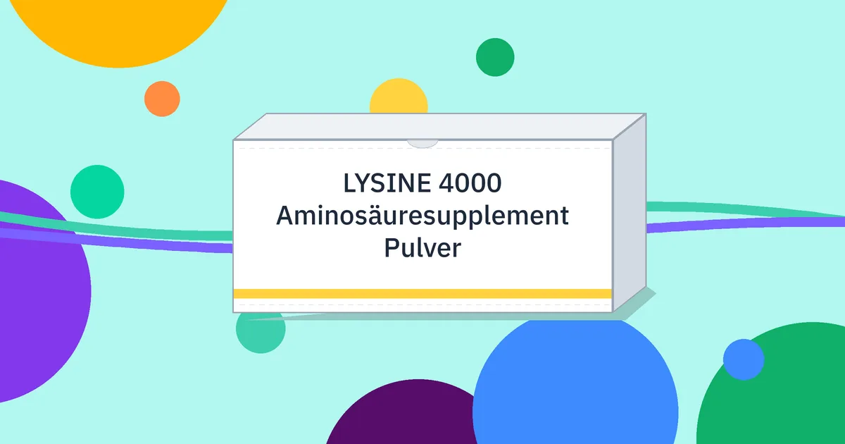 Symbolbild: Packung mit der Aufschrift LYSINE 4000 Aminosäuresupplement Pulver (PZN 04710276) – Verfügbarkeit und Bezug in Apotheken in Frankfurt am Main