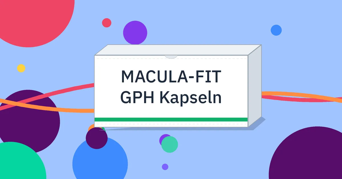 Symbolbild: Packung mit der Aufschrift MACULA-FIT GPH Kapseln (PZN 05530777) – Verfügbarkeit und Bezug in Apotheken in Frankfurt am Main