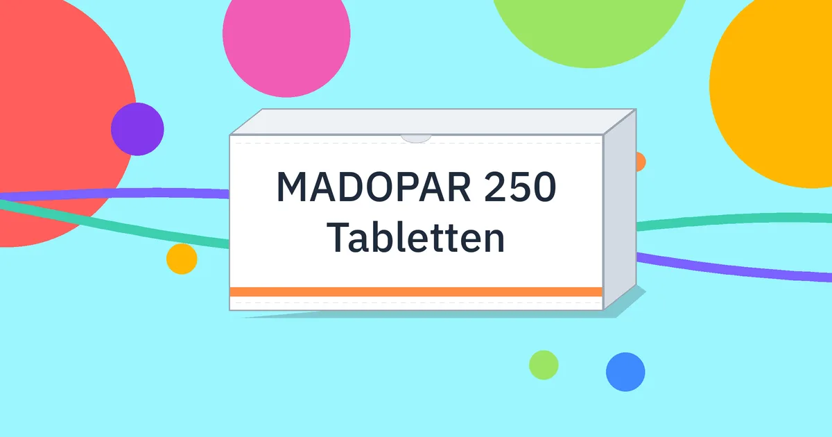 Symbolbild: Packung mit der Aufschrift MADOPAR 250 Tabletten (PZN 01214192) – Verfügbarkeit und Bezug in Apotheken in Frankfurt am Main