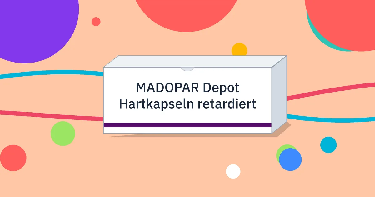 Symbolbild: Packung mit der Aufschrift MADOPAR Depot Hartkapseln retardiert (PZN 09194141) – Verfügbarkeit und Bezug in Apotheken in Frankfurt am Main