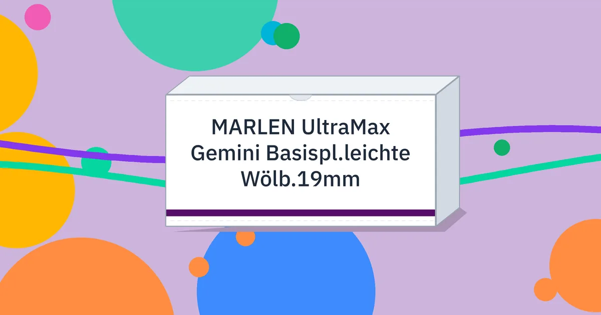 Symbolbild: Packung mit der Aufschrift MARLEN UltraMax Gemini Basispl.leichte Wölb.19mm (PZN 06783569) – Verfügbarkeit und Bezug in Apotheken in Frankfurt am Main