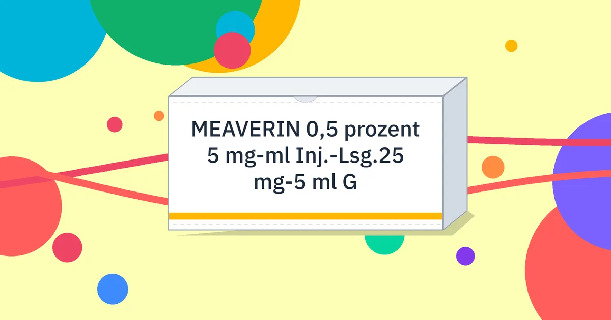 Symbolbild: Packung mit der Aufschrift MEAVERIN 0,5 prozent 5 mg-ml Inj.-Lsg.25 mg-5 ml G (PZN 11356125) – Verfügbarkeit und Bezug in Apotheken in Frankfurt am Main