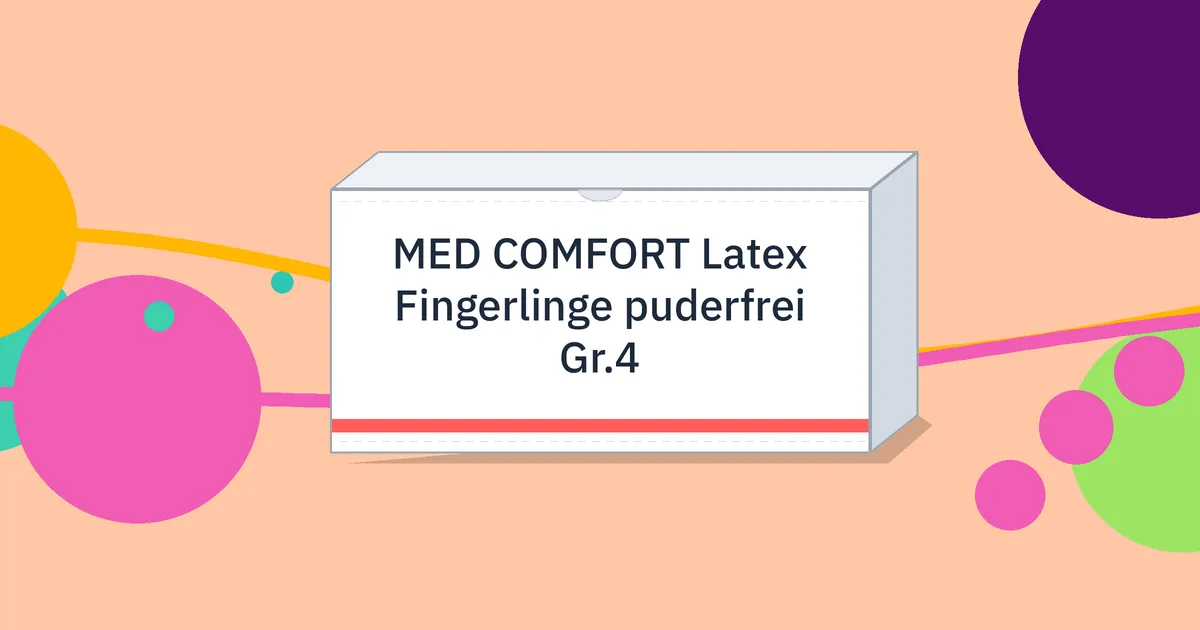 Symbolbild: Packung mit der Aufschrift MED COMFORT Latex Fingerlinge puderfrei Gr.4 (PZN 15404861) – Verfügbarkeit und Bezug in Apotheken in Frankfurt am Main
