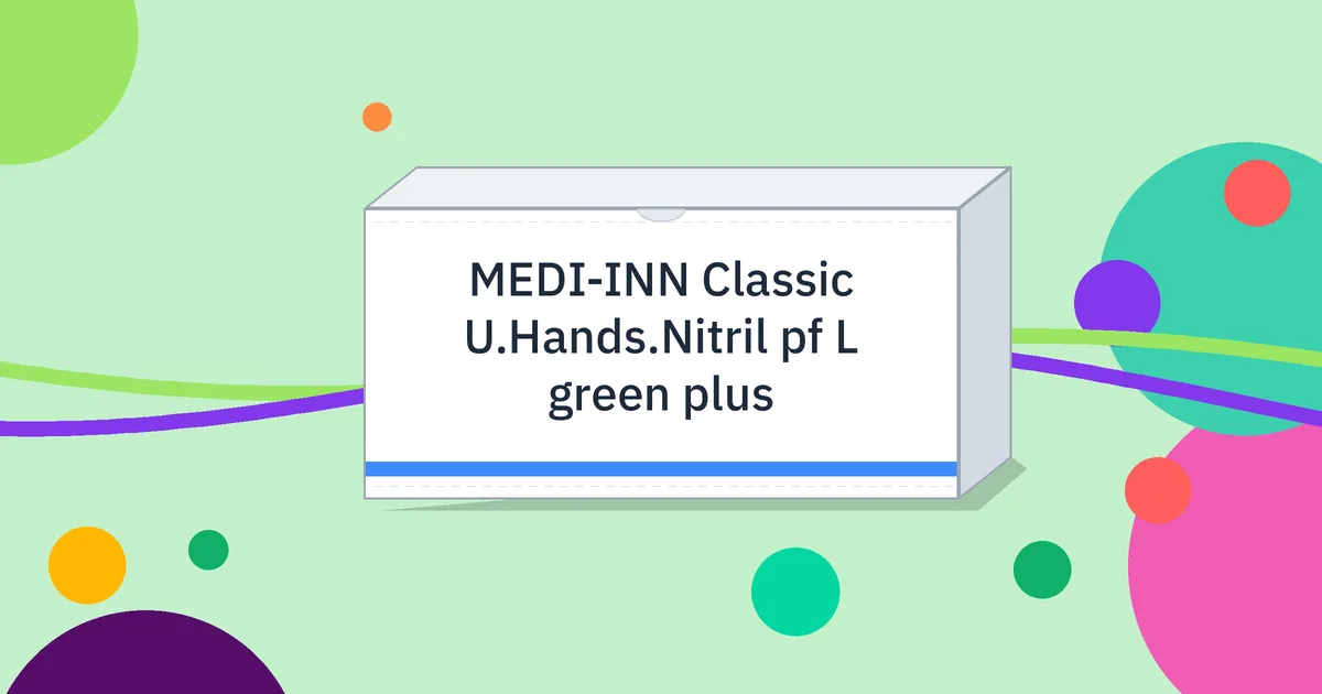 Symbolbild: Packung mit der Aufschrift MEDI-INN Classic U.Hands.Nitril pf L green plus (PZN 18445406) – Verfügbarkeit und Bezug in Apotheken in Frankfurt am Main