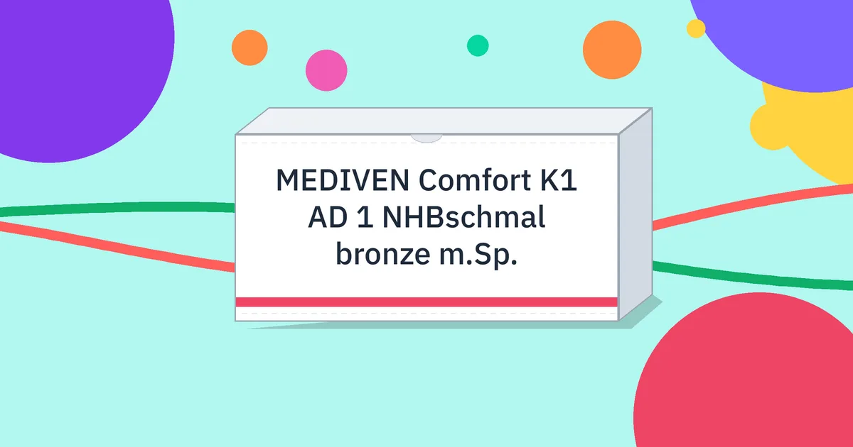 Symbolbild: Packung mit der Aufschrift MEDIVEN Comfort K1 AD 1 NHBschmal bronze m.Sp. (PZN 14561707) – Verfügbarkeit und Bezug in Apotheken in Frankfurt am Main