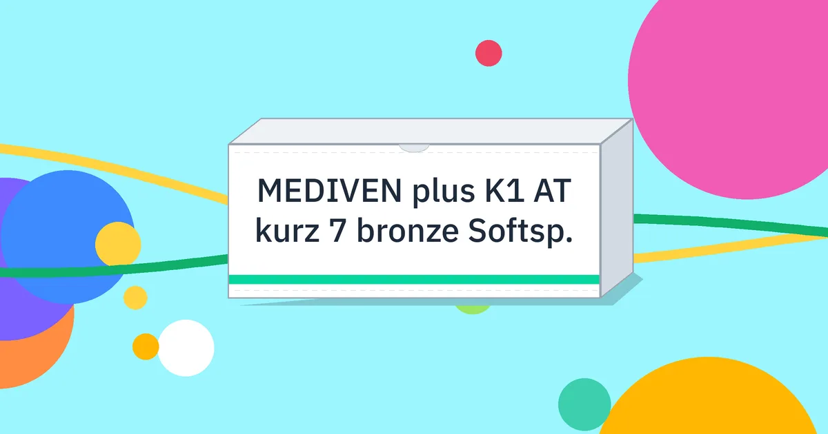 Symbolbild: Packung mit der Aufschrift MEDIVEN plus K1 AT kurz 7 bronze Softsp. (PZN 15027200) – Verfügbarkeit und Bezug in Apotheken in Frankfurt am Main