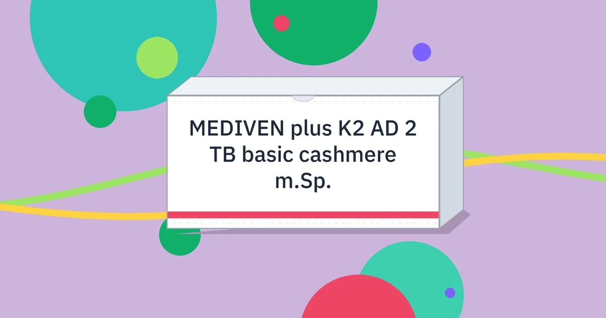 Symbolbild: Packung mit der Aufschrift MEDIVEN plus K2 AD 2 TB basic cashmere m.Sp. (PZN 15094202) – Verfügbarkeit und Bezug in Apotheken in Frankfurt am Main