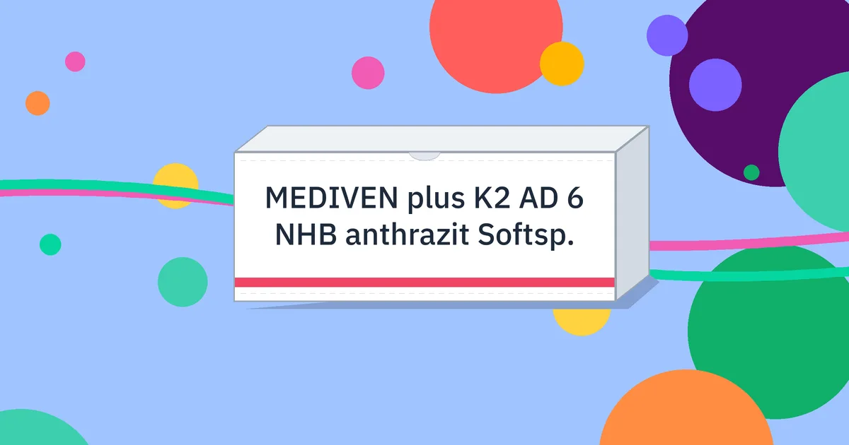 Symbolbild: Packung mit der Aufschrift MEDIVEN plus K2 AD 6 NHB anthrazit Softsp. (PZN 15936262) – Verfügbarkeit und Bezug in Apotheken in Frankfurt am Main