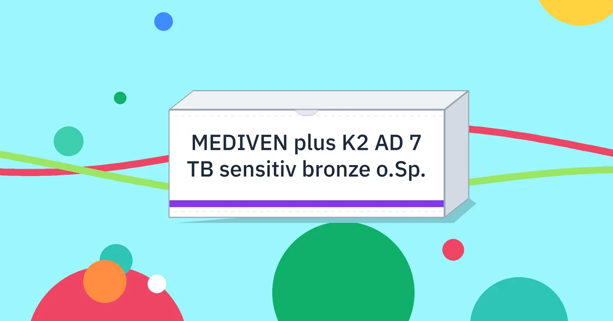 Symbolbild: Packung mit der Aufschrift MEDIVEN plus K2 AD 7 TB sensitiv bronze o.Sp. (PZN 15105420) – Verfügbarkeit und Bezug in Apotheken in Frankfurt am Main