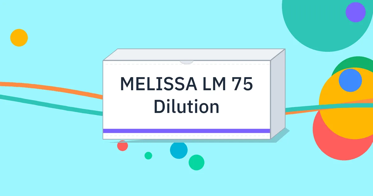 Symbolbild: Packung mit der Aufschrift MELISSA LM 75 Dilution (PZN 12947609) – Verfügbarkeit und Bezug in Apotheken in Frankfurt am Main
