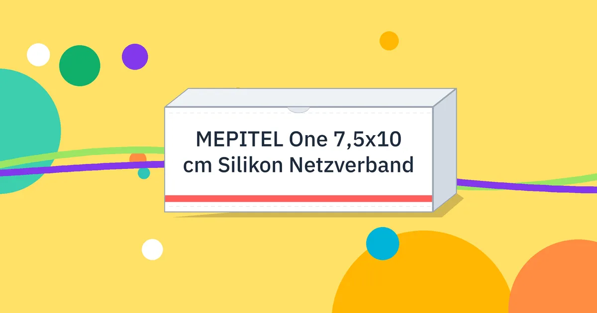 Symbolbild: Packung mit der Aufschrift MEPITEL One 7,5x10 cm Silikon Netzverband (PZN 17944395) – Verfügbarkeit und Bezug in Apotheken in Frankfurt am Main