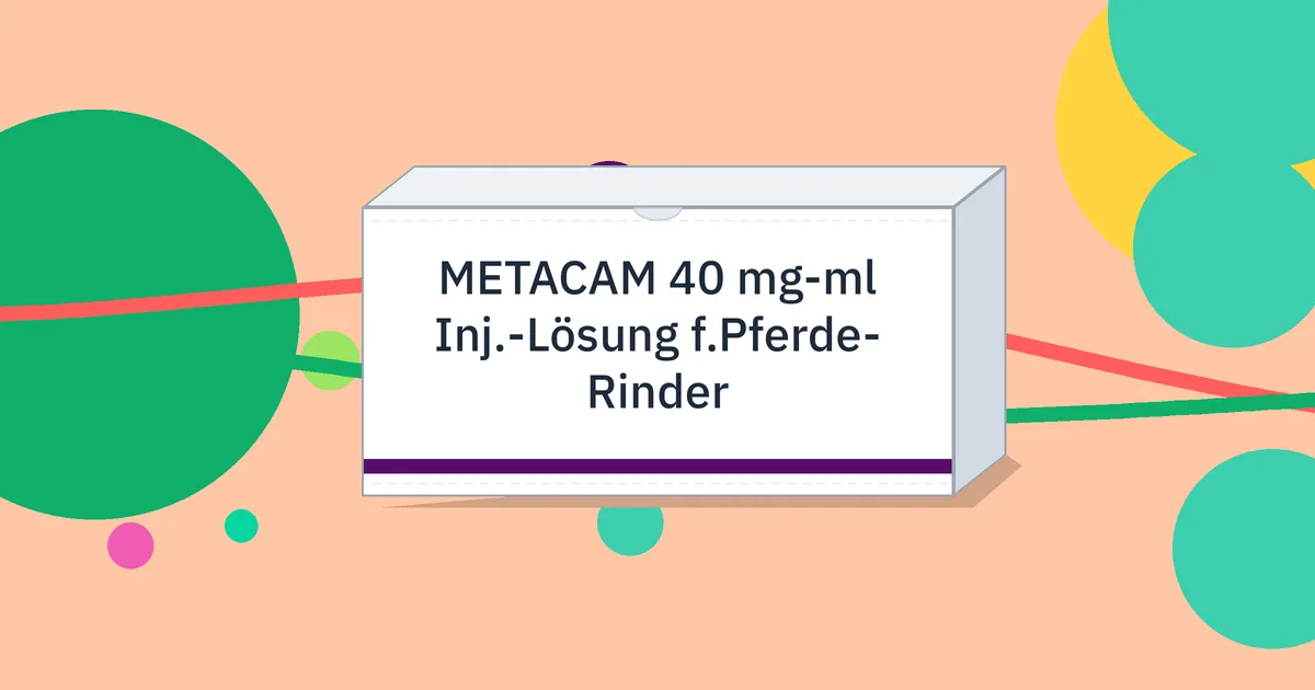 Symbolbild: Packung mit der Aufschrift METACAM 40 mg-ml Inj.-Lösung f.Pferde-Rinder (PZN 12737289) – Verfügbarkeit und Bezug in Apotheken in Frankfurt am Main
