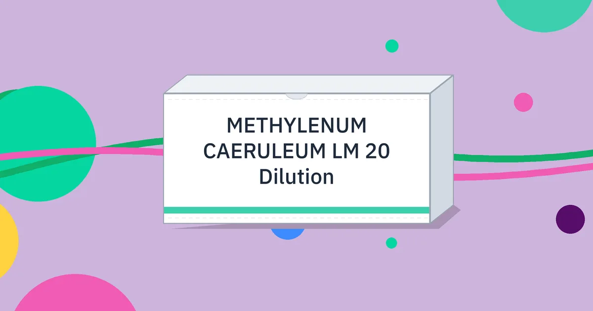 Symbolbild: Packung mit der Aufschrift METHYLENUM CAERULEUM LM 20 Dilution (PZN 13607123) – Verfügbarkeit und Bezug in Apotheken in Frankfurt am Main