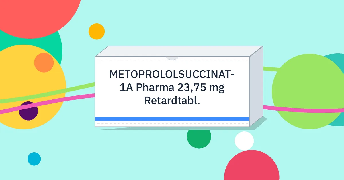 Symbolbild: Packung mit der Aufschrift METOPROLOLSUCCINAT-1A Pharma 23,75 mg Retardtabl. (PZN 20171382) – Verfügbarkeit und Bezug in Apotheken in Frankfurt am Main