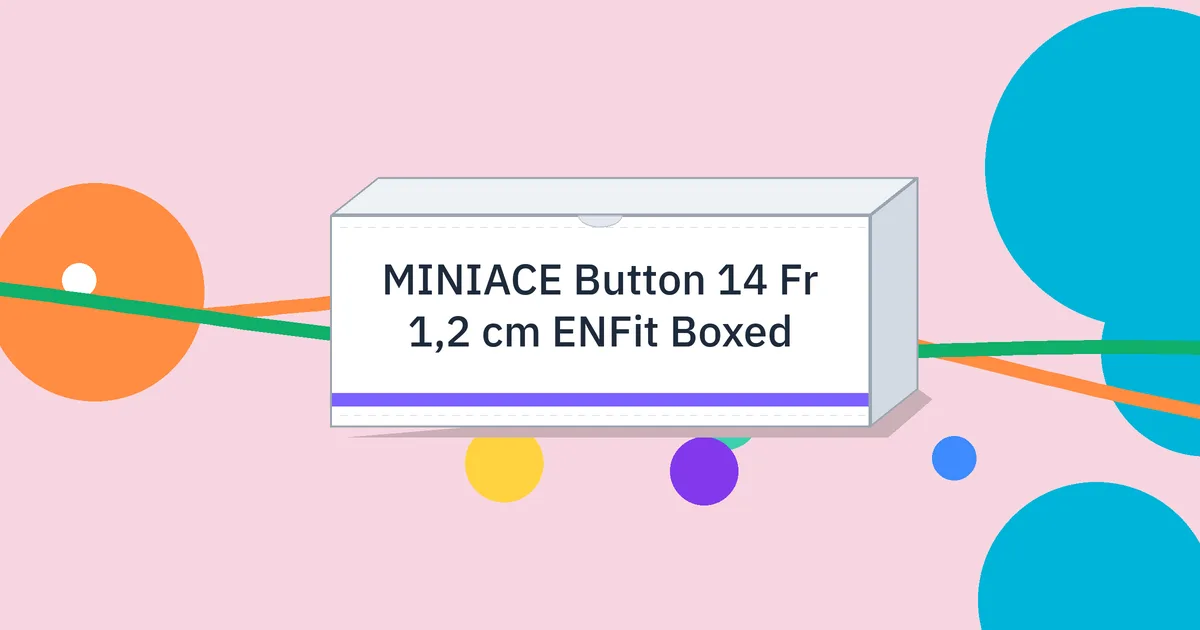 Symbolbild: Packung mit der Aufschrift MINIACE Button 14 Fr 1,2 cm ENFit Boxed (PZN 16953937) – Verfügbarkeit und Bezug in Apotheken in Frankfurt am Main