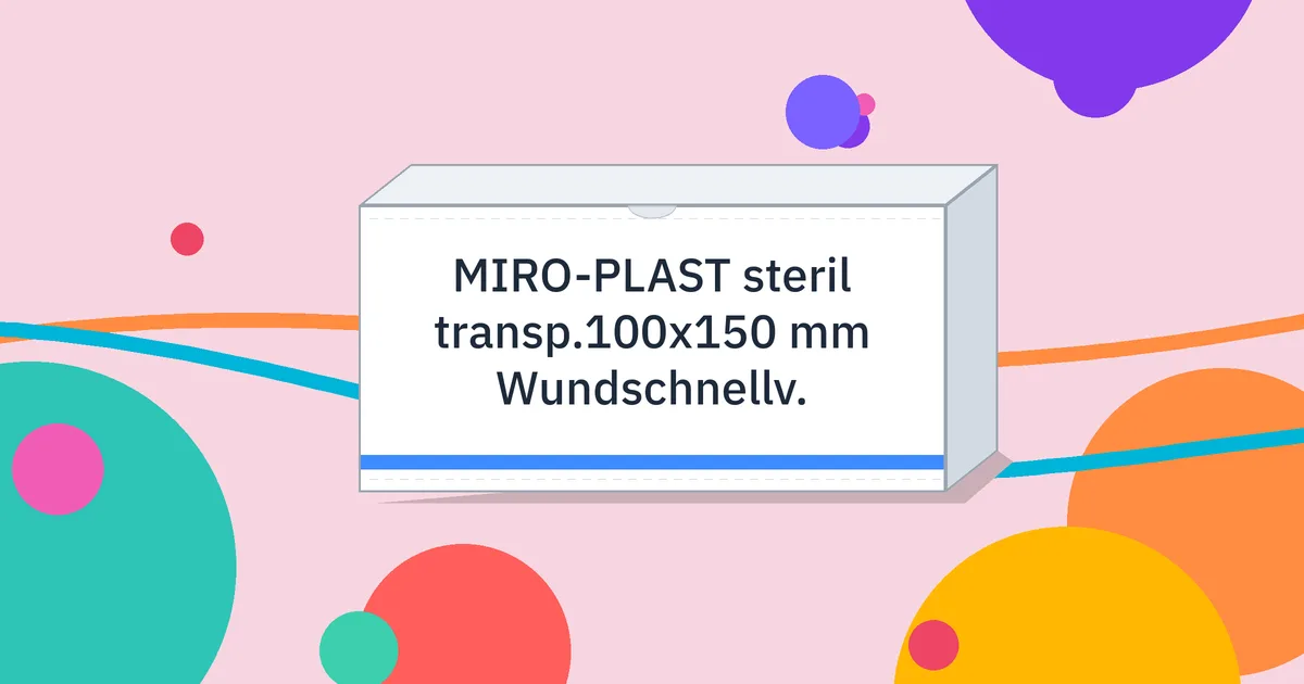 Symbolbild: Packung mit der Aufschrift MIRO-PLAST steril transp.100x150 mm Wundschnellv. (PZN 04721802) – Verfügbarkeit und Bezug in Apotheken in Frankfurt am Main