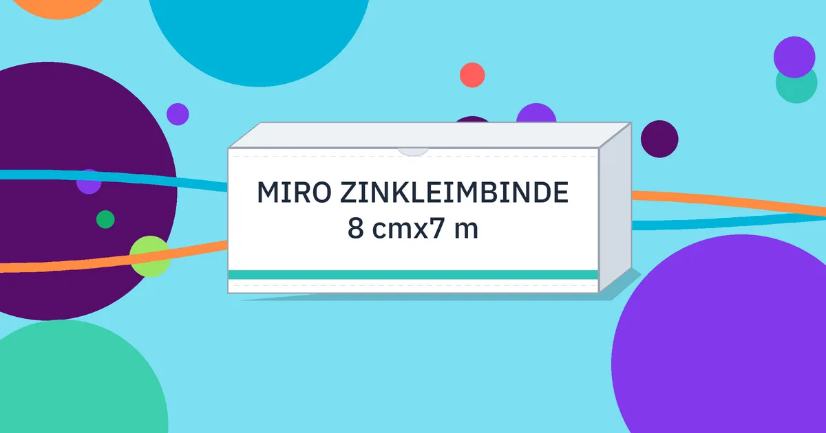 Symbolbild: Packung mit der Aufschrift MIRO ZINKLEIMBINDE 8 cmx7 m (PZN 11530296) – Verfügbarkeit und Bezug in Apotheken in Frankfurt am Main