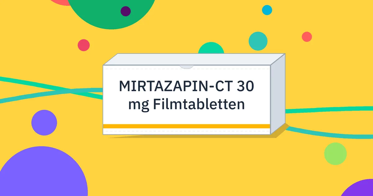 Symbolbild: Packung mit der Aufschrift MIRTAZAPIN-CT 30 mg Filmtabletten (PZN 00260468) – Verfügbarkeit und Bezug in Apotheken in Frankfurt am Main