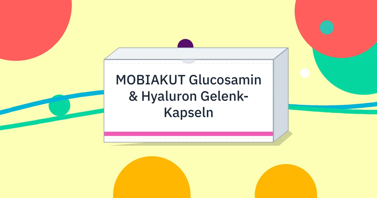 Symbolbild: Packung mit der Aufschrift MOBIAKUT Glucosamin & Hyaluron Gelenk-Kapseln (PZN 17828890) – Verfügbarkeit und Bezug in Apotheken in Frankfurt am Main