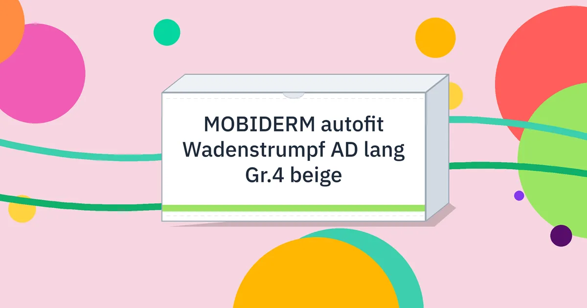 Symbolbild: Packung mit der Aufschrift MOBIDERM autofit Wadenstrumpf AD lang Gr.4 beige (PZN 19742158) – Verfügbarkeit und Bezug in Apotheken in Frankfurt am Main