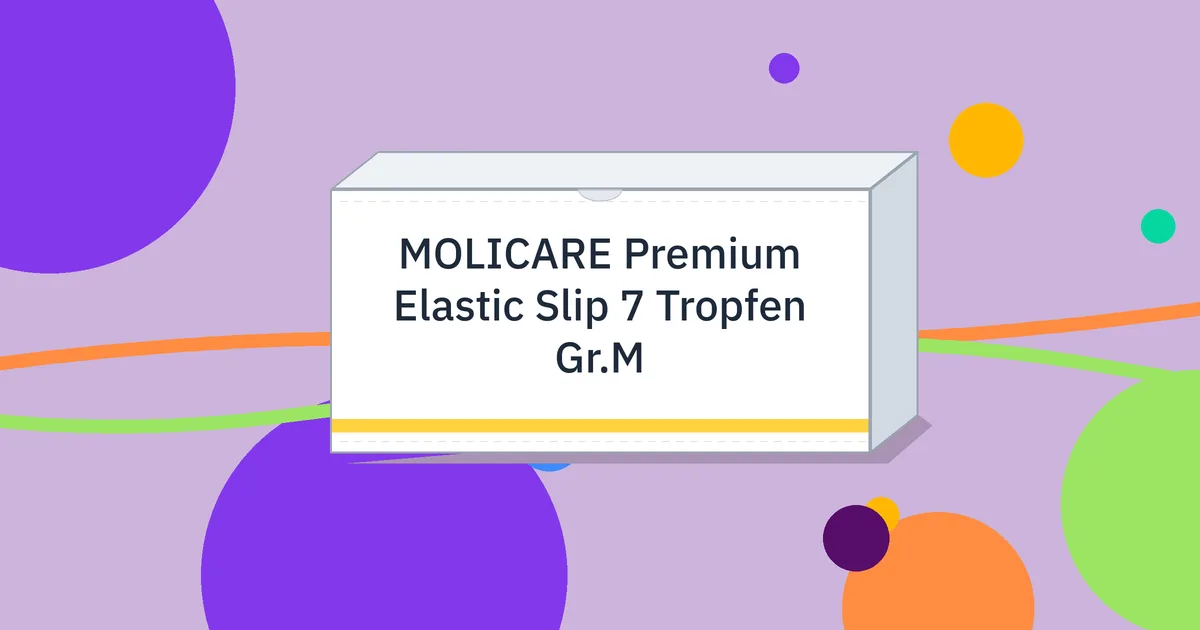Symbolbild: Packung mit der Aufschrift MOLICARE Premium Elastic Slip 7 Tropfen Gr.M (PZN 14215218) – Verfügbarkeit und Bezug in Apotheken in Frankfurt am Main