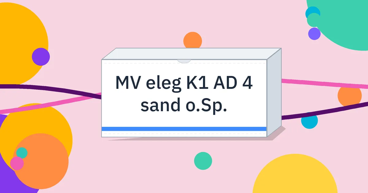 Symbolbild: Packung mit der Aufschrift MV eleg K1 AD 4 sand o.Sp. (PZN 18916573) – Verfügbarkeit und Bezug in Apotheken in Frankfurt am Main