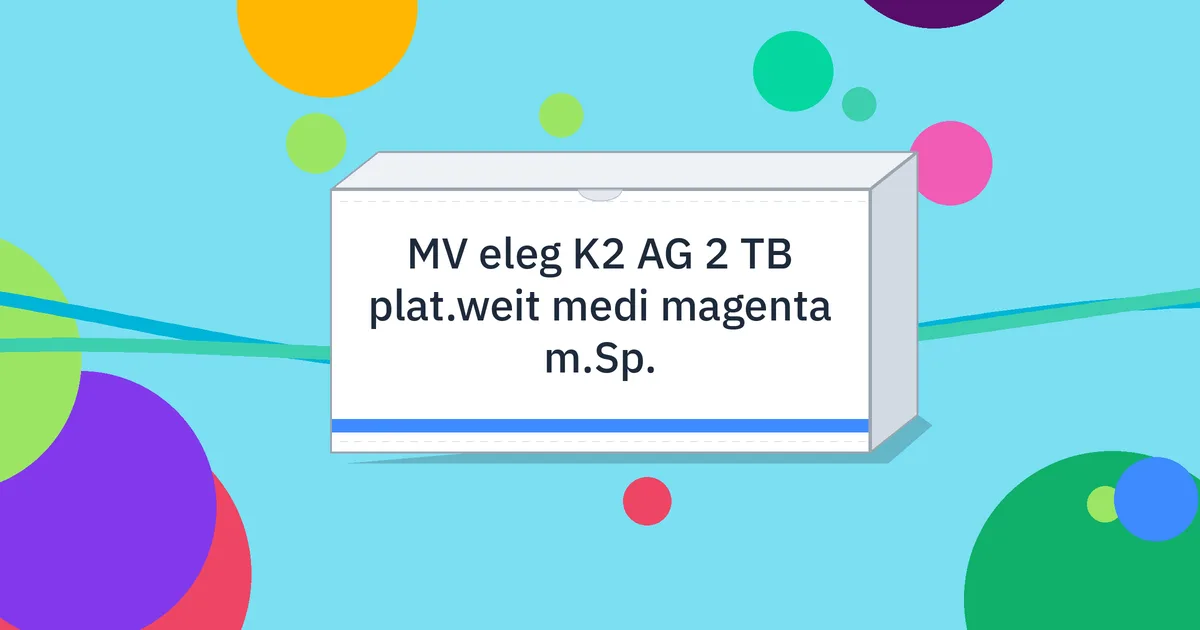 Symbolbild: Packung mit der Aufschrift MV eleg K2 AG 2 TB plat.weit medi magenta m.Sp. (PZN 14639846) – Verfügbarkeit und Bezug in Apotheken in Frankfurt am Main