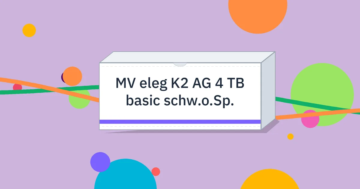 Symbolbild: Packung mit der Aufschrift MV eleg K2 AG 4 TB basic schw.o.Sp. (PZN 00218880) – Verfügbarkeit und Bezug in Apotheken in Frankfurt am Main