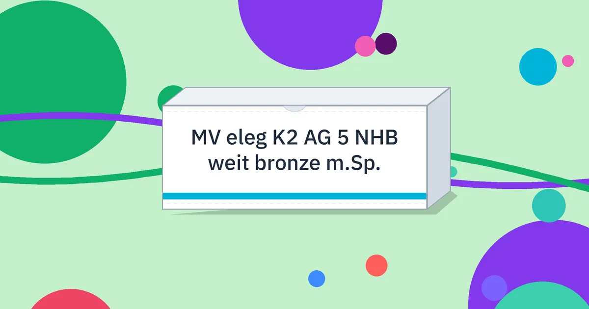 Symbolbild: Packung mit der Aufschrift MV eleg K2 AG 5 NHB weit bronze m.Sp. (PZN 15728954) – Verfügbarkeit und Bezug in Apotheken in Frankfurt am Main
