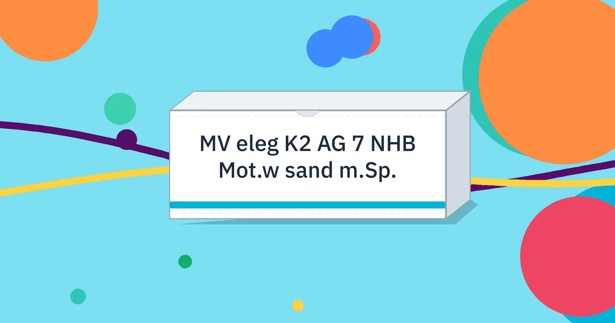 Symbolbild: Packung mit der Aufschrift MV eleg K2 AG 7 NHB Mot.w sand m.Sp. (PZN 18931472) – Verfügbarkeit und Bezug in Apotheken in Frankfurt am Main