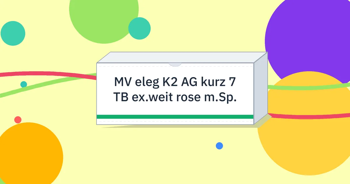 Symbolbild: Packung mit der Aufschrift MV eleg K2 AG kurz 7 TB ex.weit rose m.Sp. (PZN 14697766) – Verfügbarkeit und Bezug in Apotheken in Frankfurt am Main
