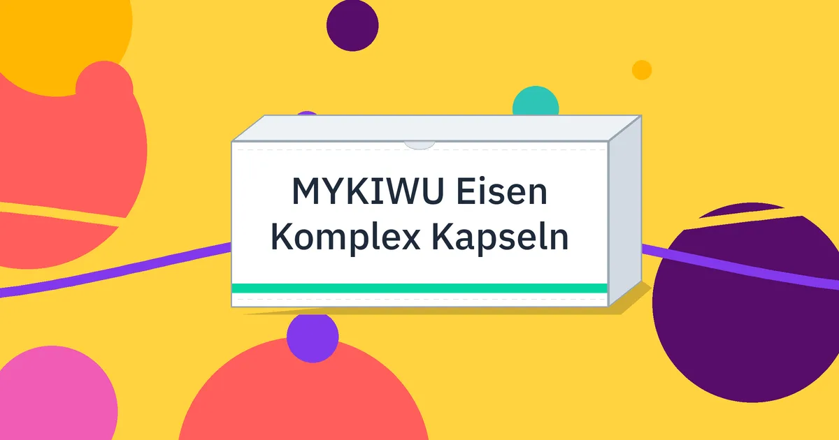 Symbolbild: Packung mit der Aufschrift MYKIWU Eisen Komplex Kapseln (PZN 20121237) – Verfügbarkeit und Bezug in Apotheken in Frankfurt am Main