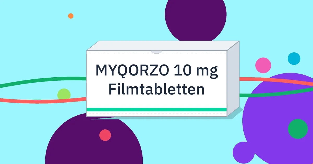 Symbolbild: Packung mit der Aufschrift MYQORZO 10 mg Filmtabletten (PZN 20231380) – Verfügbarkeit und Bezug in Apotheken in Frankfurt am Main