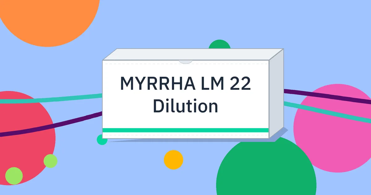 Symbolbild: Packung mit der Aufschrift MYRRHA LM 22 Dilution (PZN 12957683) – Verfügbarkeit und Bezug in Apotheken in Frankfurt am Main