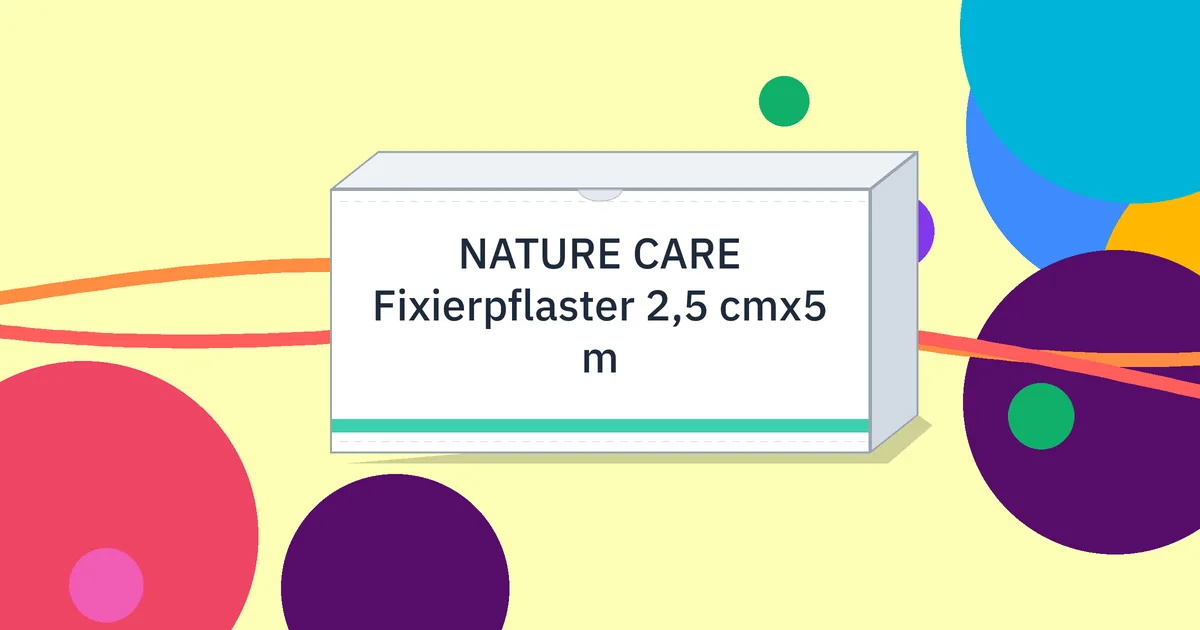 Symbolbild: Packung mit der Aufschrift NATURE CARE Fixierpflaster 2,5 cmx5 m (PZN 18188895) – Verfügbarkeit und Bezug in Apotheken in Frankfurt am Main