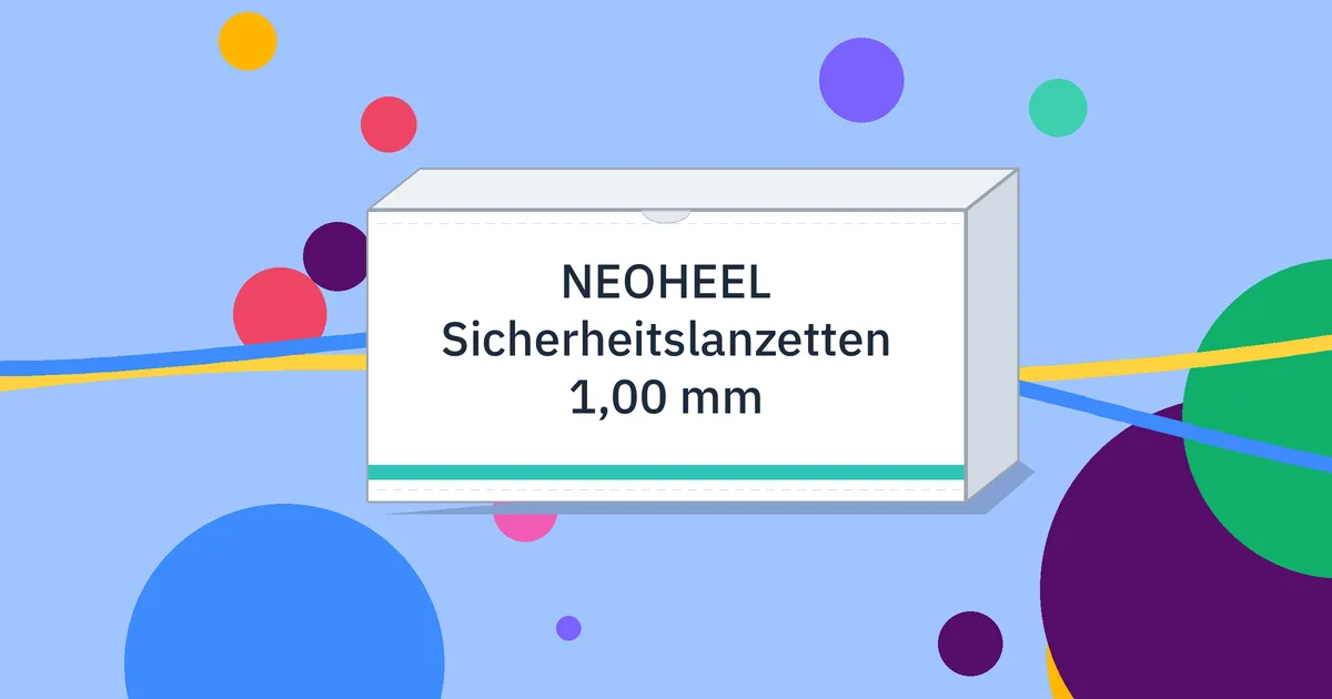 Symbolbild: Packung mit der Aufschrift NEOHEEL Sicherheitslanzetten 1,00 mm (PZN 19126554) – Verfügbarkeit und Bezug in Apotheken in Frankfurt am Main
